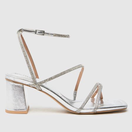 Womens Silver schuh Sully Embellished Block High Heels | schuh