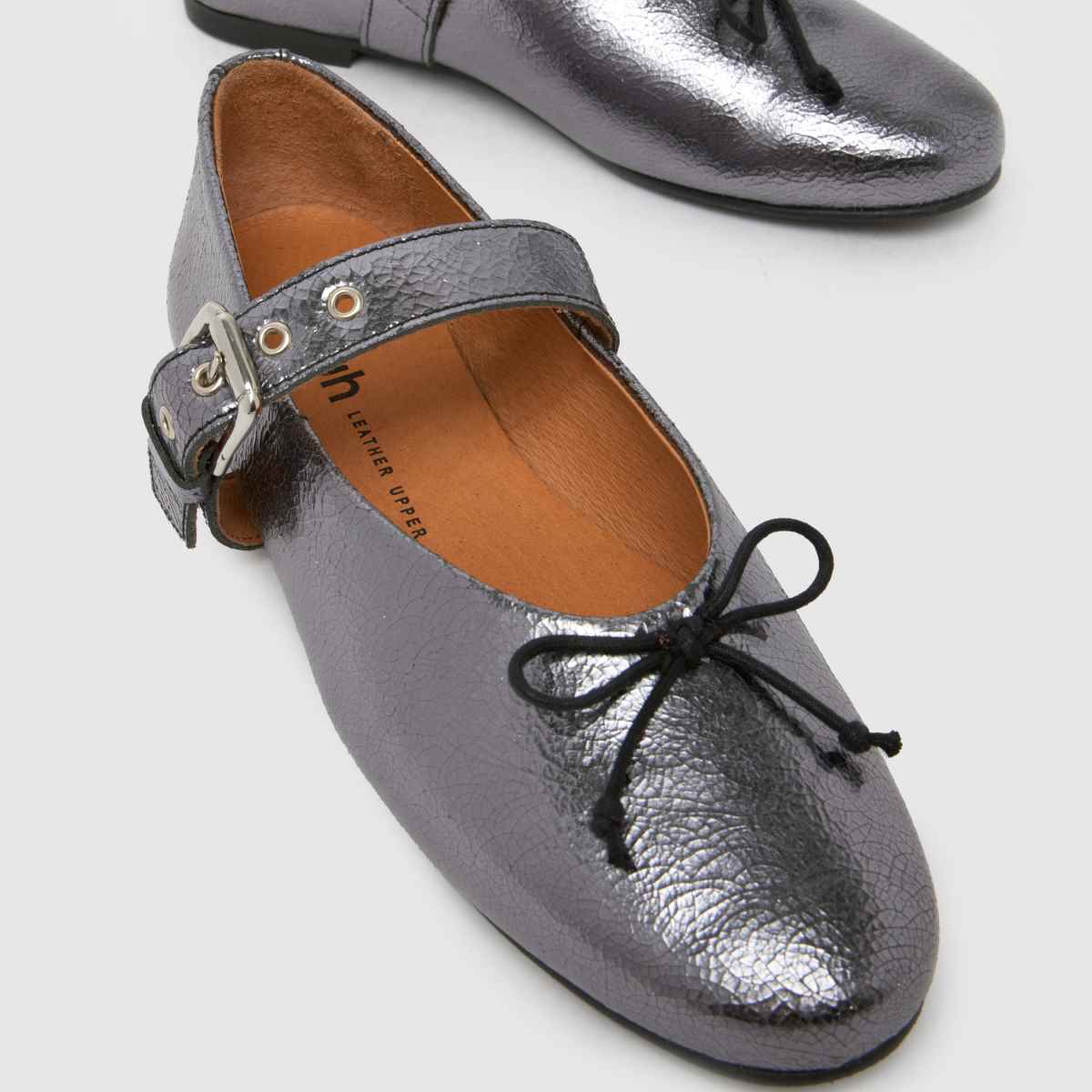 Womens Silver schuh Lucinda Leather Ballerina Flat Shoes | schuh