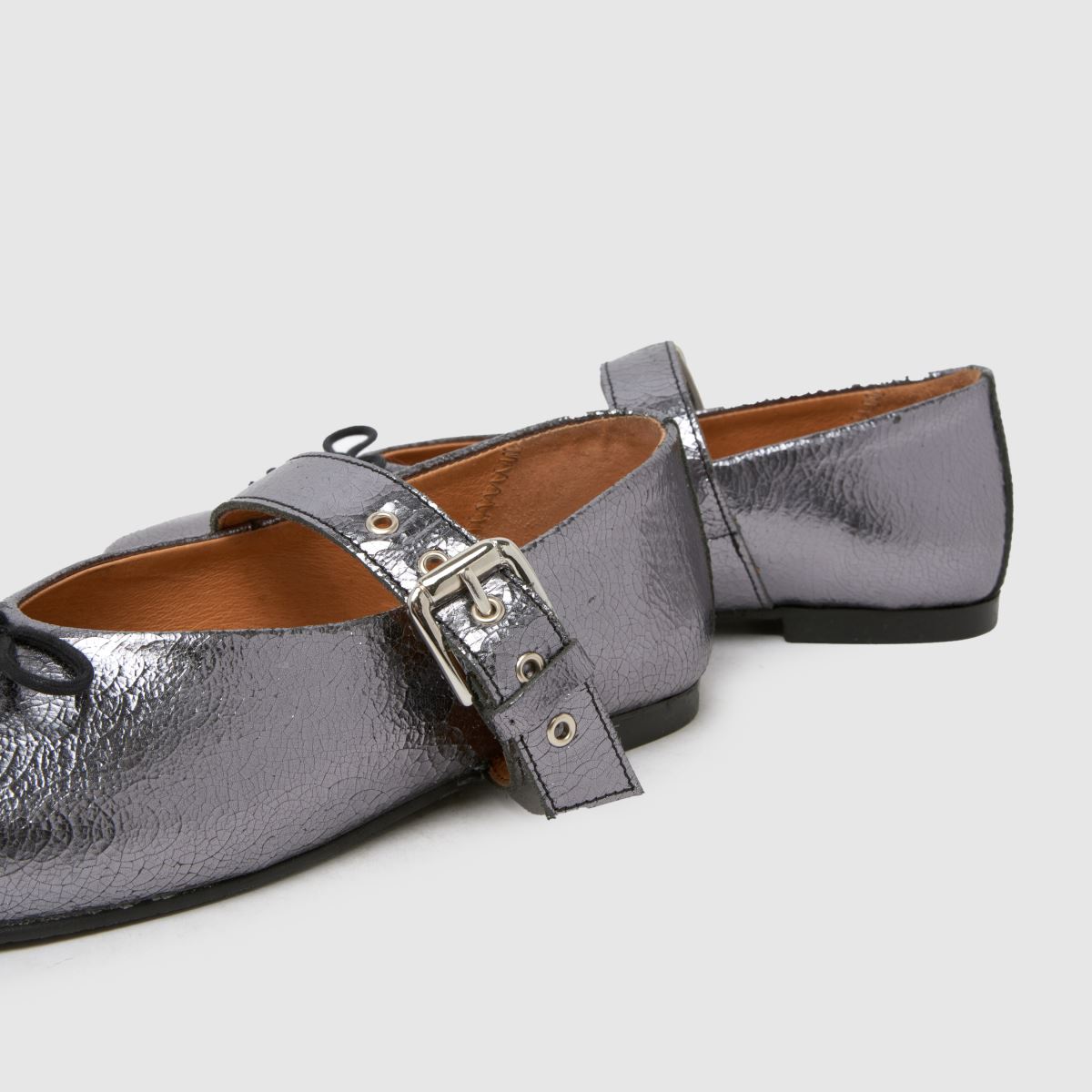 Womens Silver schuh Lucinda Leather Ballerina Flat Shoes | schuh