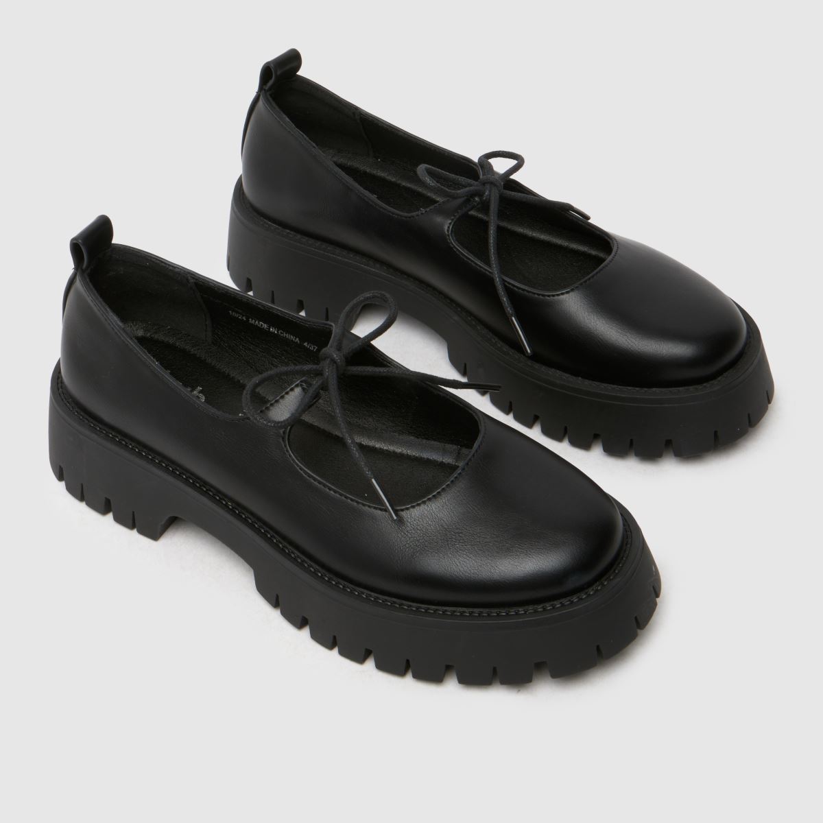 Womens Black schuh Liya Bow Tie Mary Jane Flat Shoes | schuh