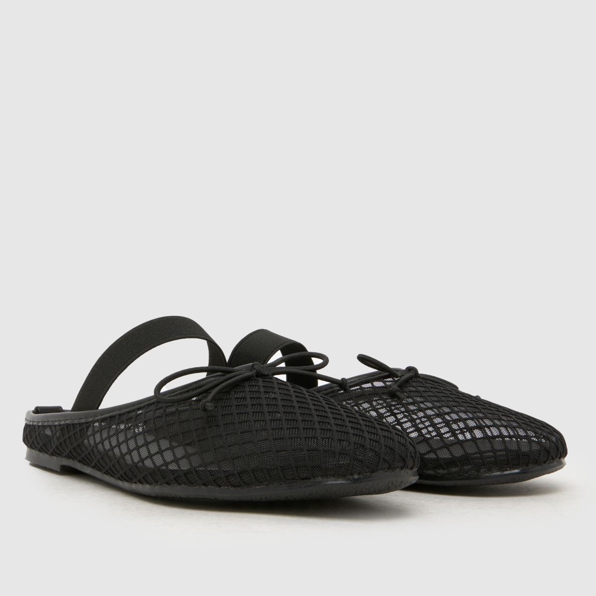Womens Black schuh Linnet Backless Mesh Ballerina Flat Shoes | schuh