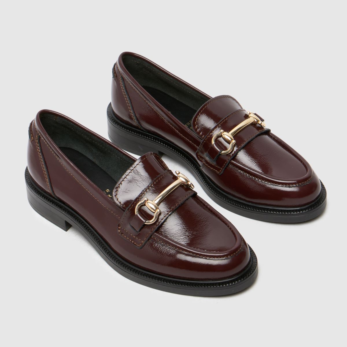 Womens Burgundy schuh Lori Leather Snaffle Loafer Flat Shoes | schuh