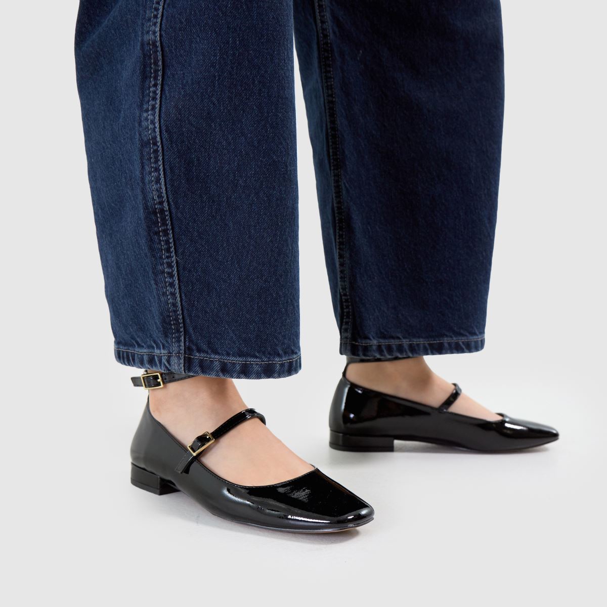 Womens Black schuh Lowell Buckle Strap Ballerina Flat Shoes | schuh