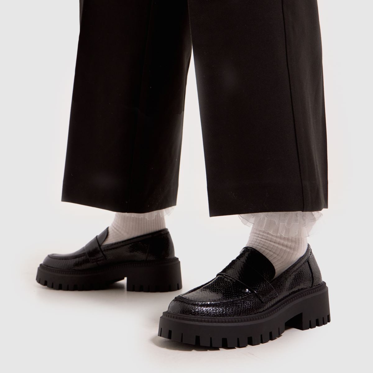 Womens Black schuh Laney Chunky Loafer Flat Shoes | schuh