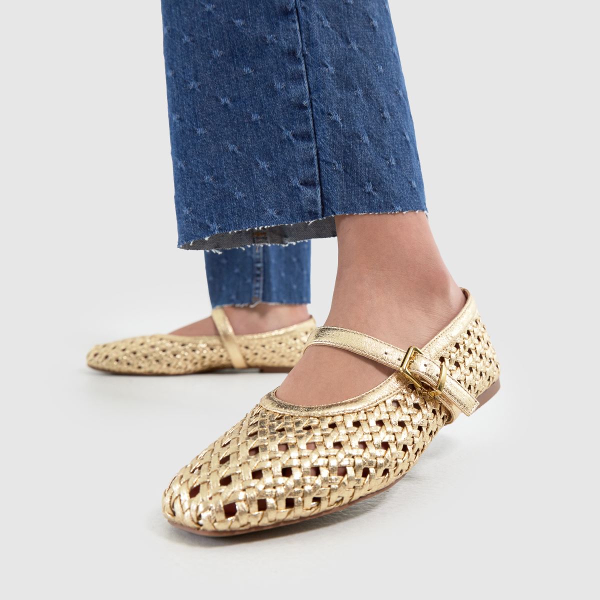 Womens Gold schuh Lexie Woven Ballerina Flat Shoes | schuh