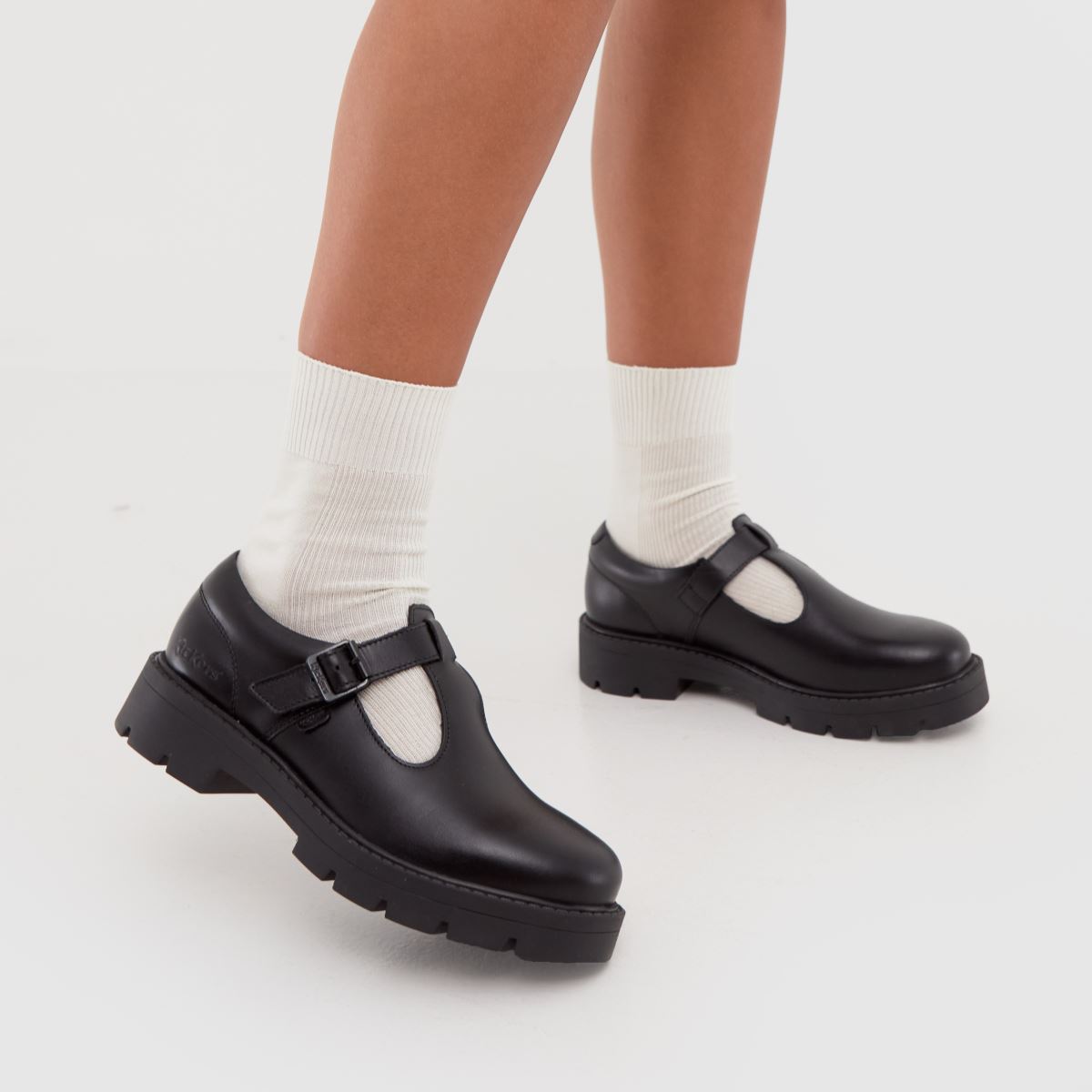 Womens Black Kickers Kori T Bar Mono Flat Shoes | schuh