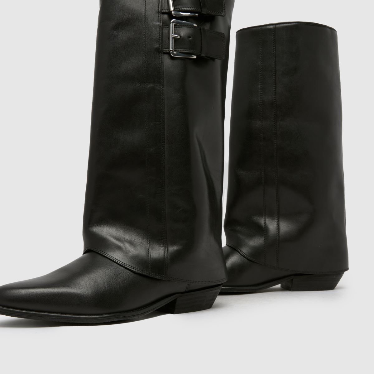 Womens Black schuh Dawn Leather Skirt Boots | schuh
