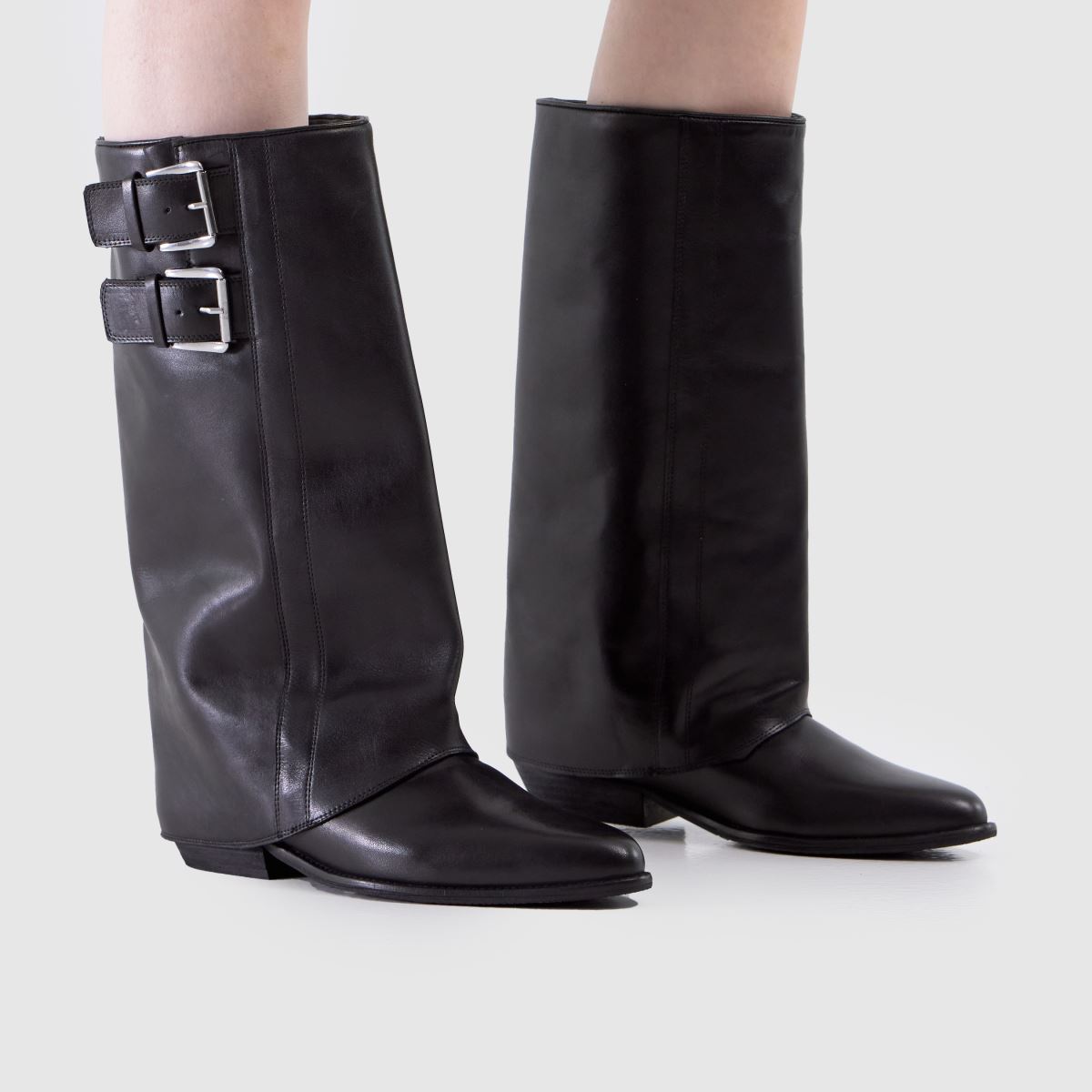 Womens Black schuh Dawn Leather Skirt Boots | schuh