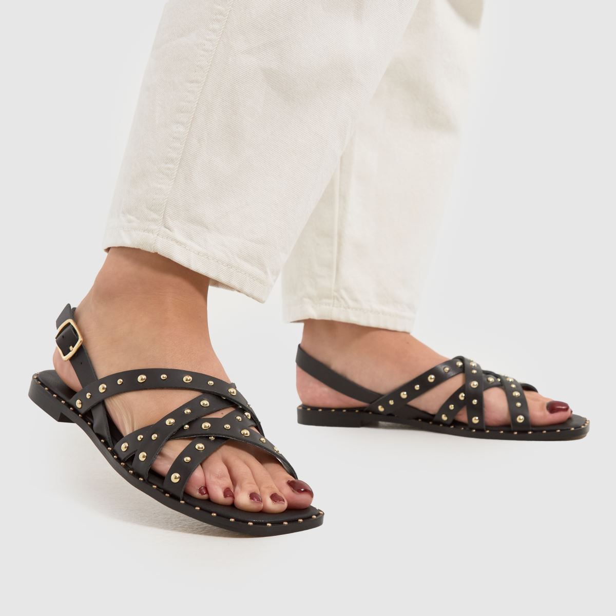 Womens Black schuh Thelma Studded Sandals | schuh
