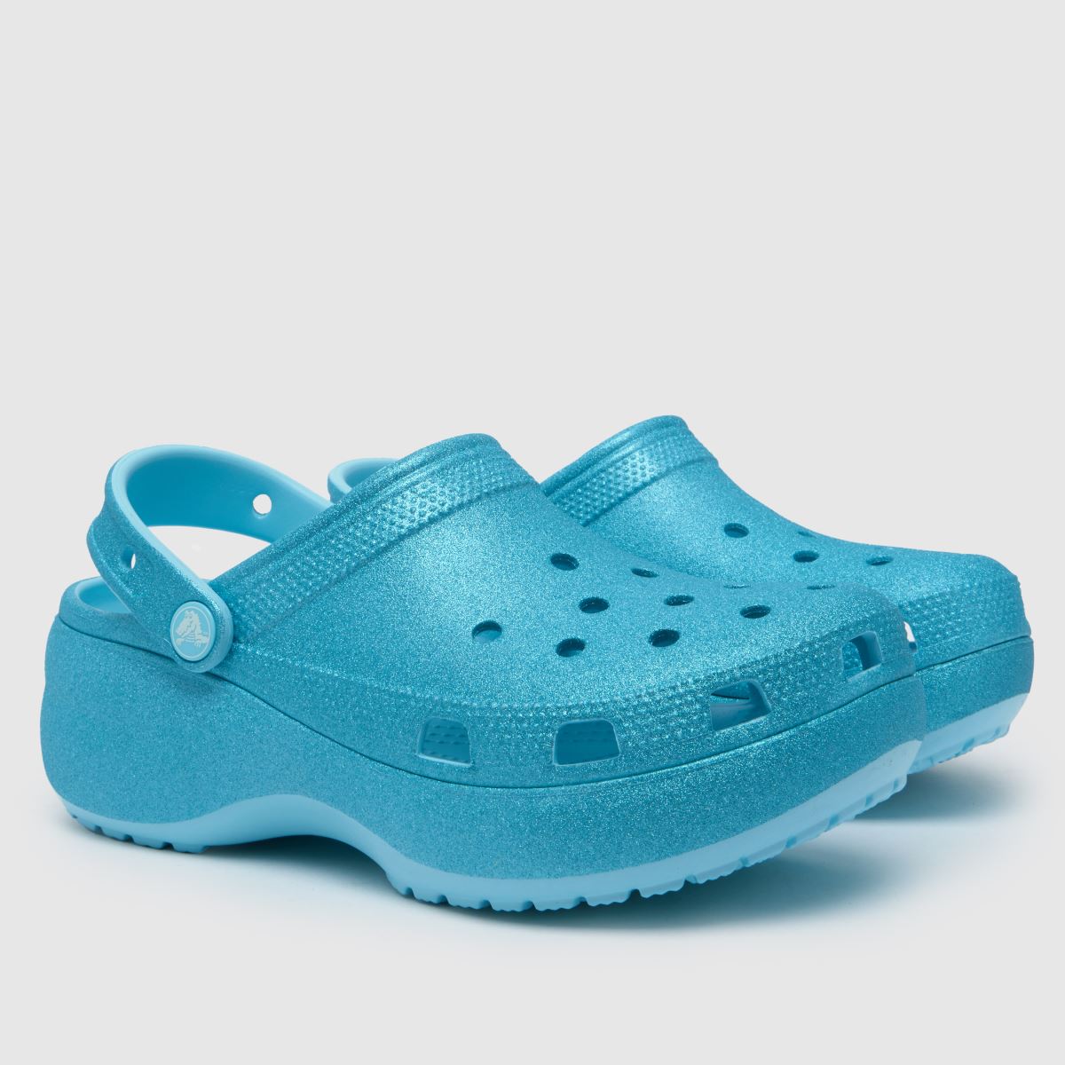 Womens Pale Blue Crocs Classic Platform Glitter Clog Sandals | schuh