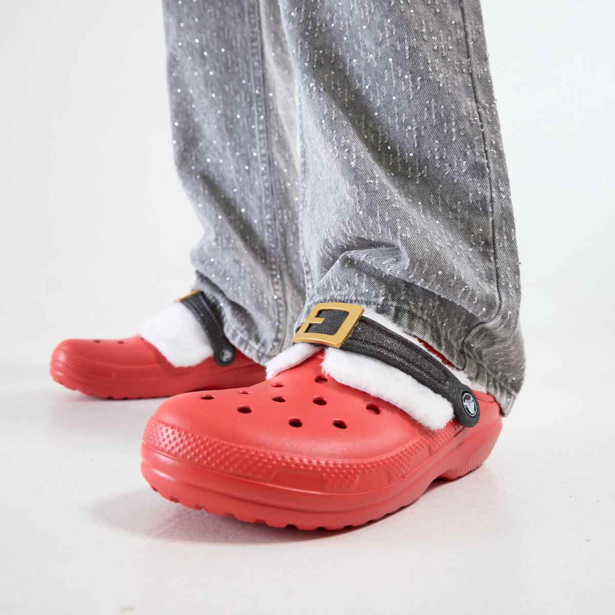 Womens Red Crocs Classic Lined Santa Clog Sandals | schuh