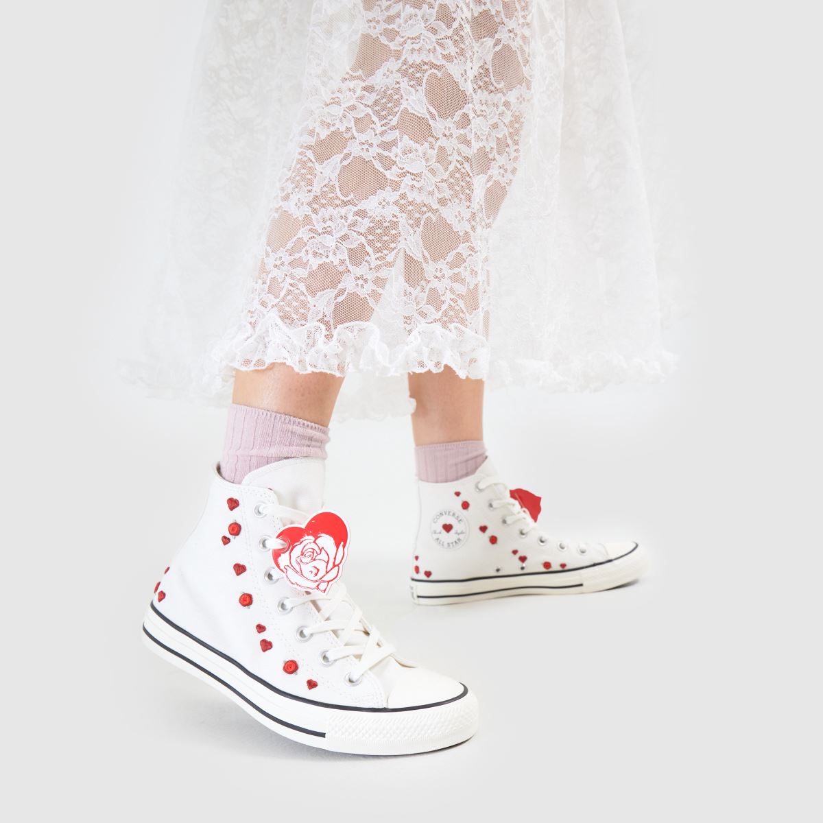 Womens White & Red Converse All Star Hi Valentines Trainers | schuh