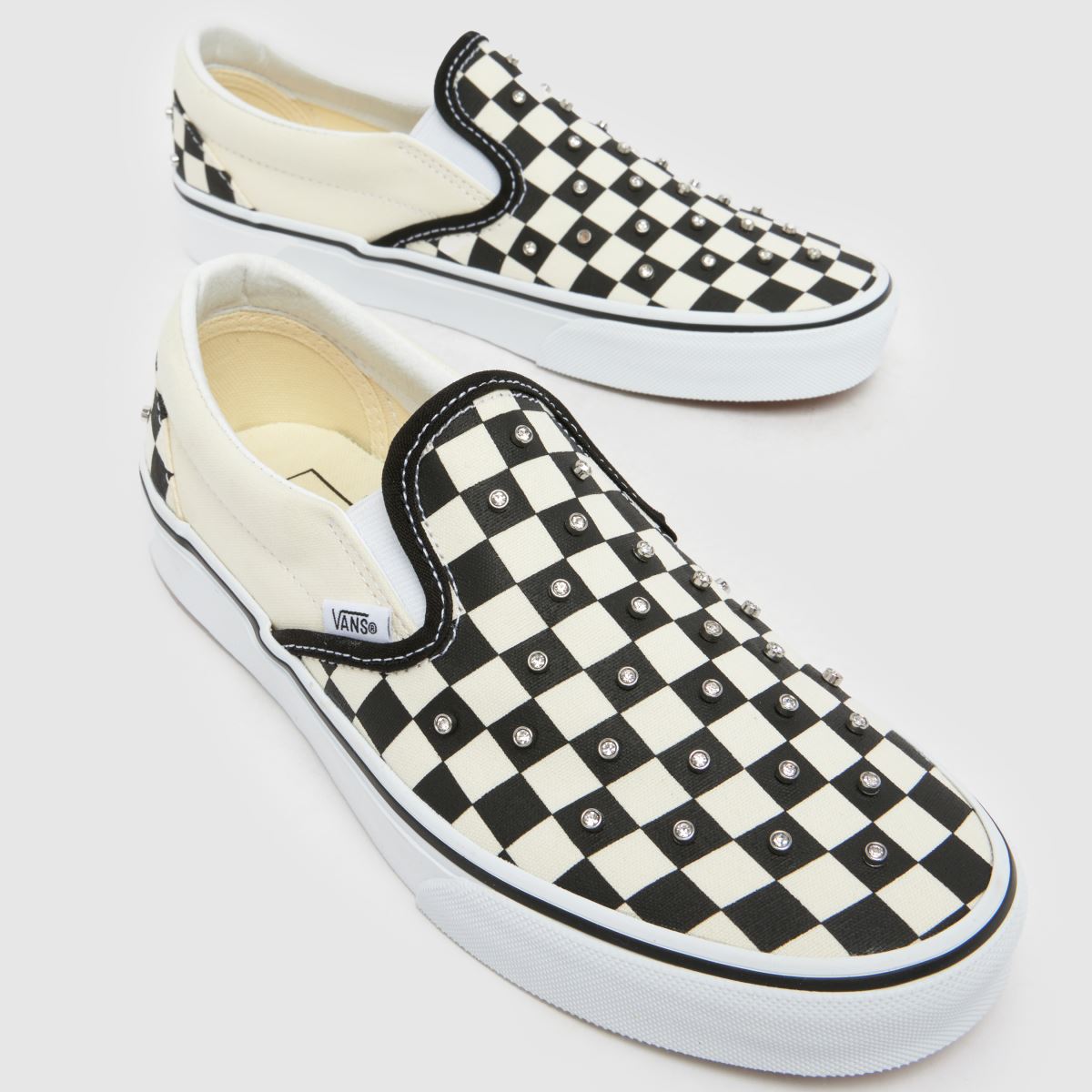 Womens Black & White Vans Classic Slip-on Rhinestone Trainers | schuh