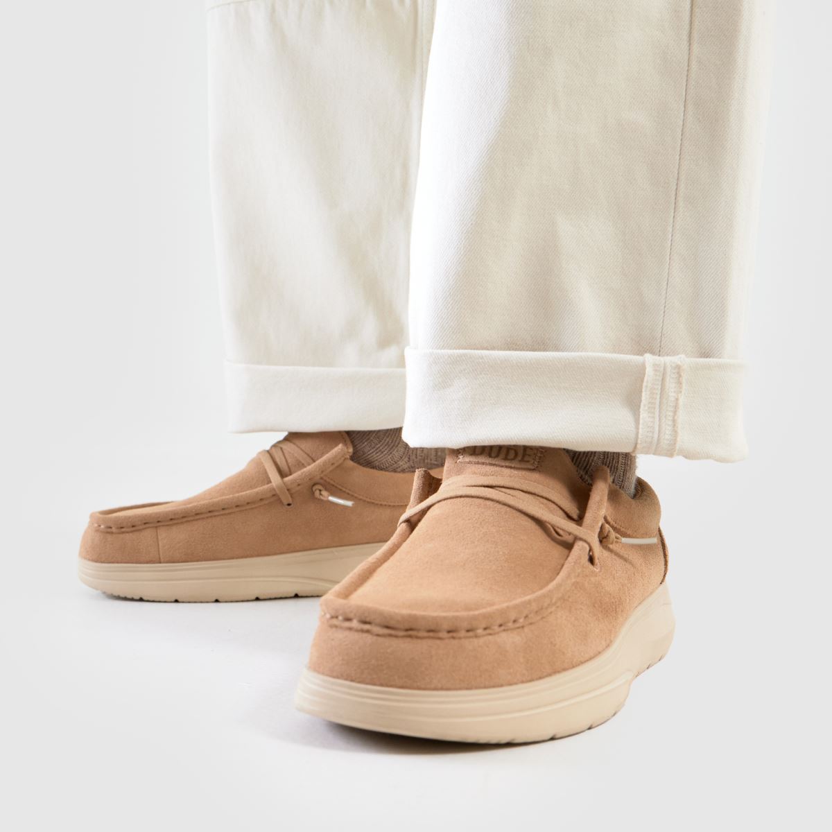 Mens Tan HEYDUDE Wally Comf Suede Trainers | schuh