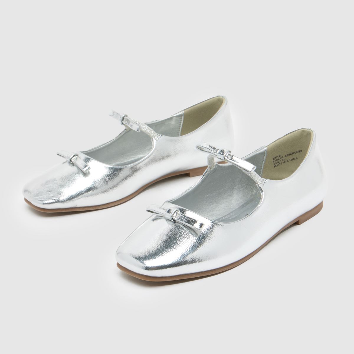 Kids Girls Junior Silver schuh Lunar Bow Ballerina Shoes | schuh