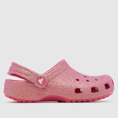 Kids Girls Junior Pink Crocs Classic Glitter Clog Sandals | schuh