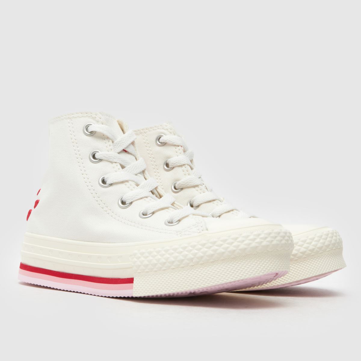 Kids Girls Junior White & Pink Converse EVA Lift Hi Valentines Trainers ...